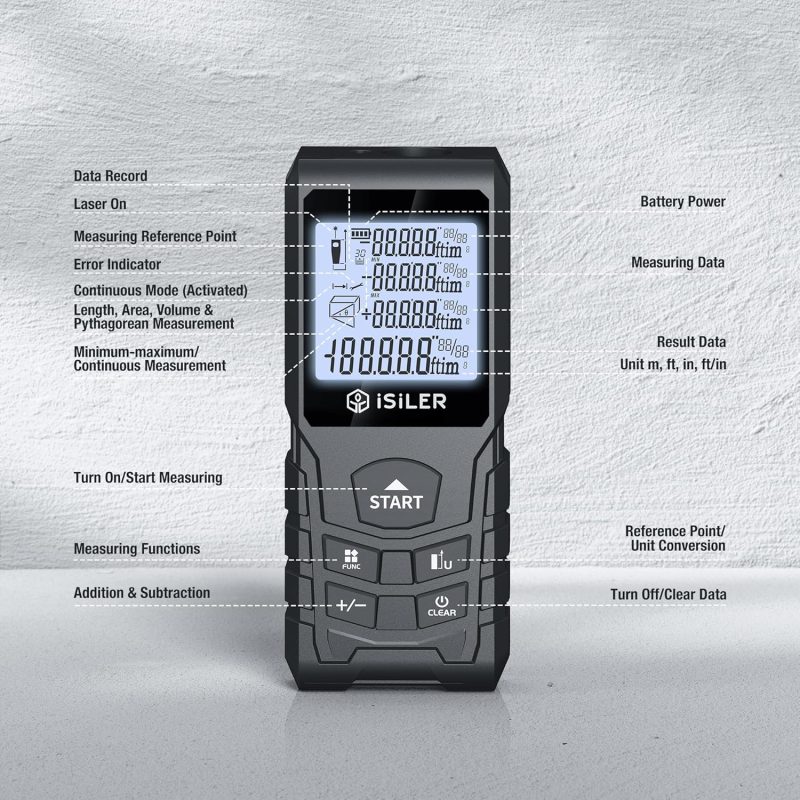 iSiLER Laser Distance Meter, 50M Range Digital Measuring Tape with ...